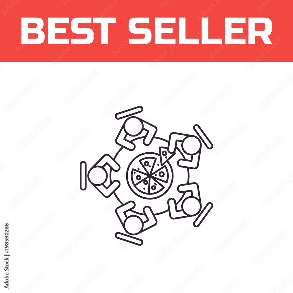 Eat meeting icon. People sit around table. Group of people eat pizza ...