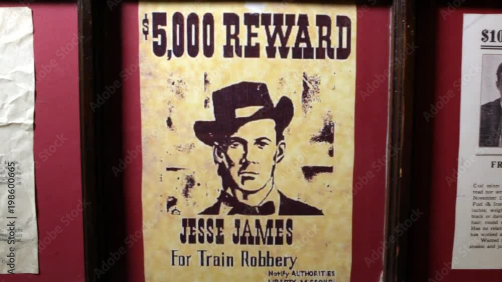 Panning view of Wanted posters from the old west of Frank De Challis ...