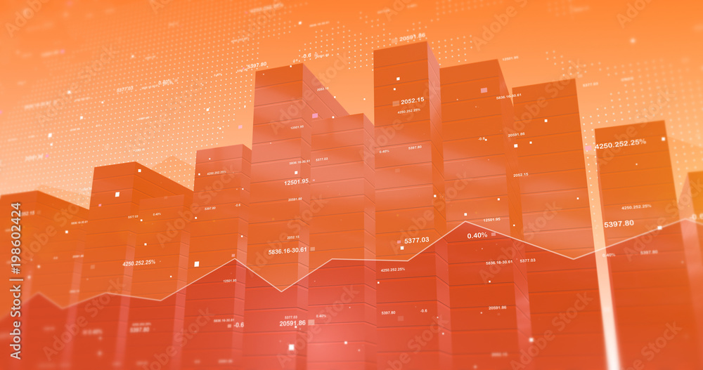 Stock Market Data 3D Background With Line And Bar Charts. Business and ...