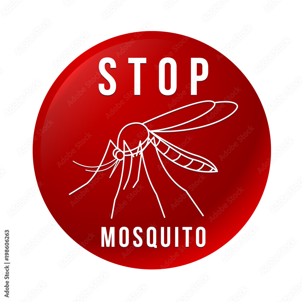 Red circle banner with Stop mosquito text and line border mosquito sign ...