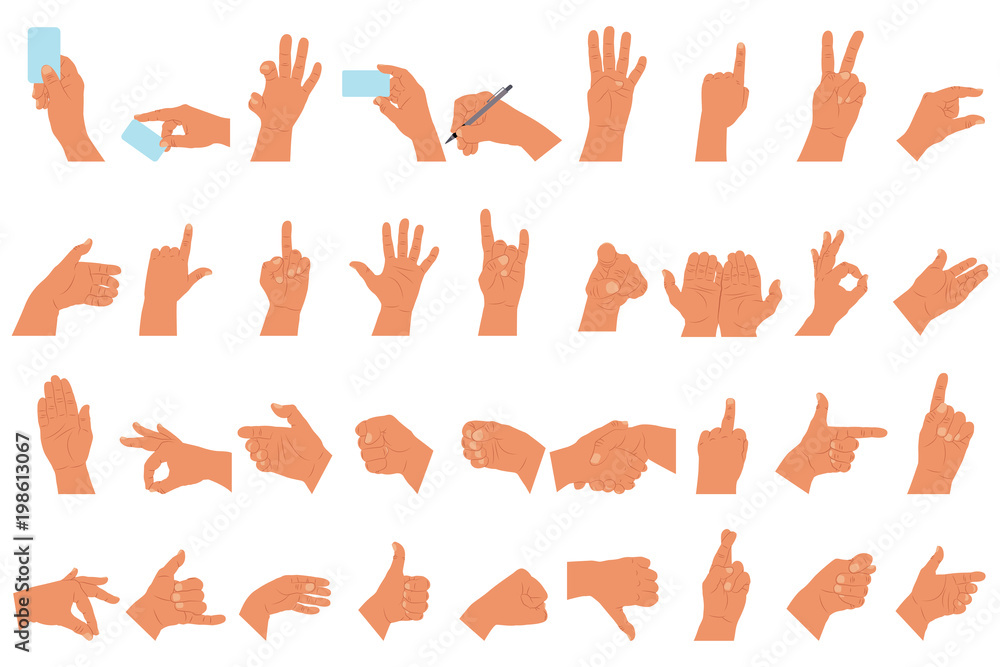 Hands set with different gestures, showing emotions with your fingers ...