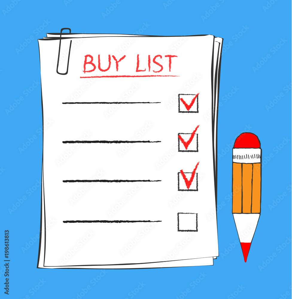 Buy list icon in doodle sketch lines. Template for product purchase ...