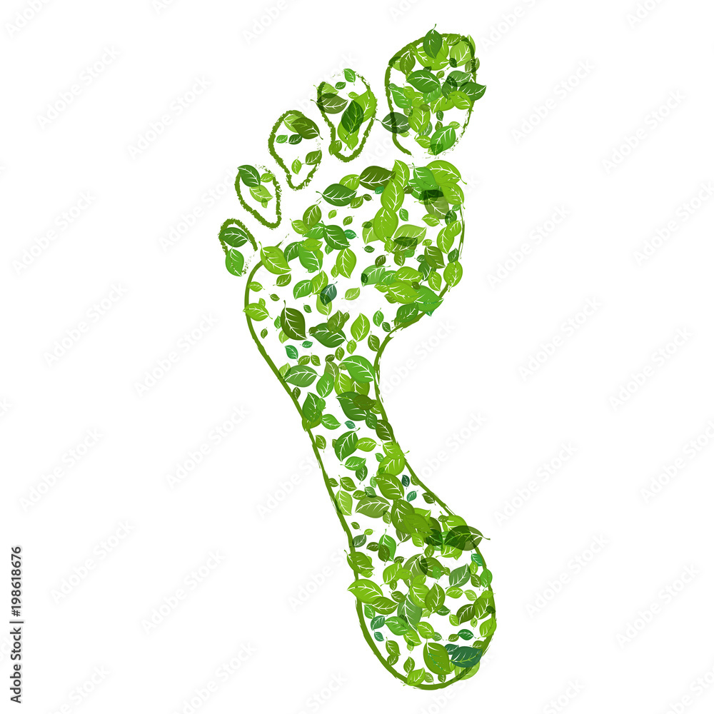 Eco friendly concept, green footprint of a human foot. Footprint and ...