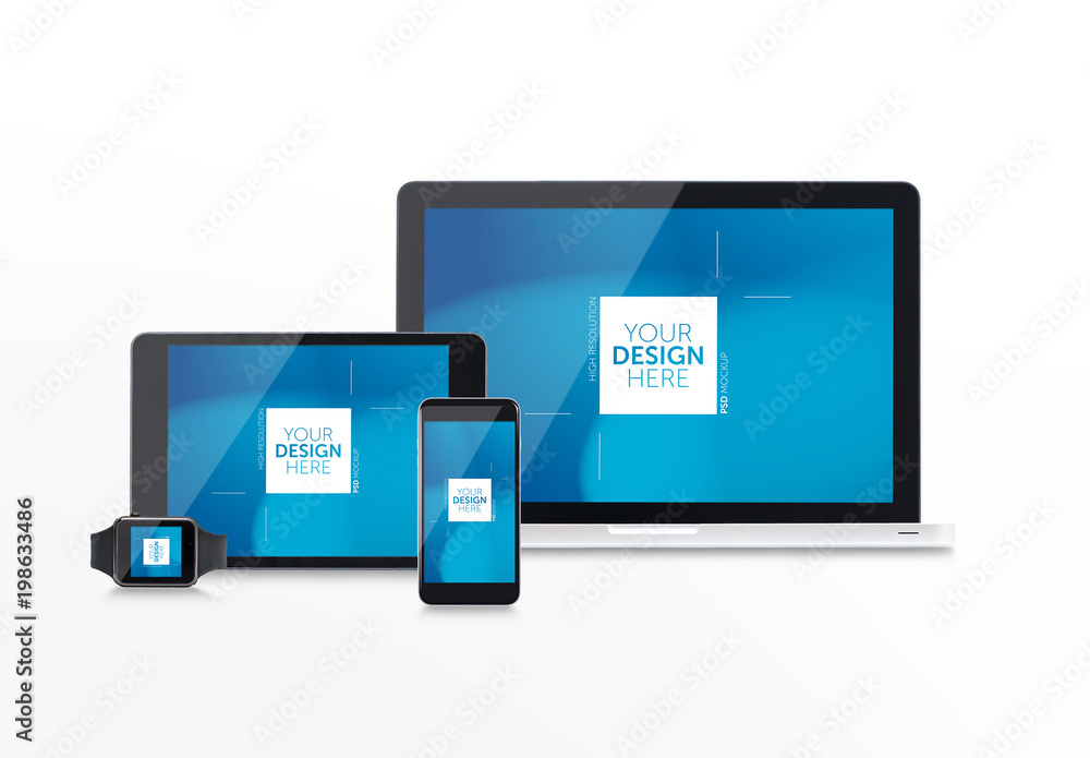 Multiple Devices web design Mockup on White Background Stock Template ...