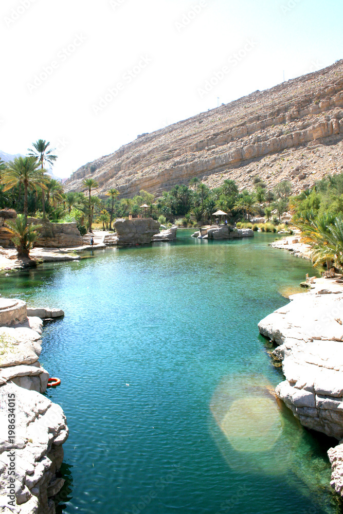 beautiful emerald pools of Wadi Bani Khalid, an oasis in Oman Stock ...