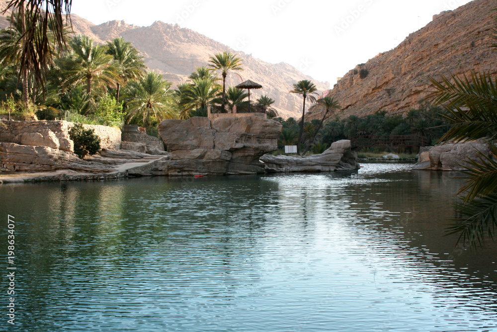 beautiful emerald pools of Wadi Bani Khalid in Oman Stock Photo | Adobe ...