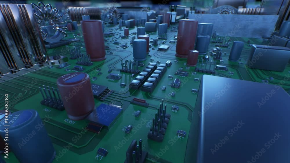 Beautiful Flight Over the Circuit Board to the Processor. 3d Animation ...