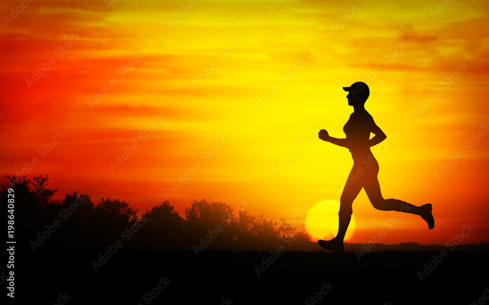 Runner woman silhouette running at sunset Stock Illustration | Adobe Stock