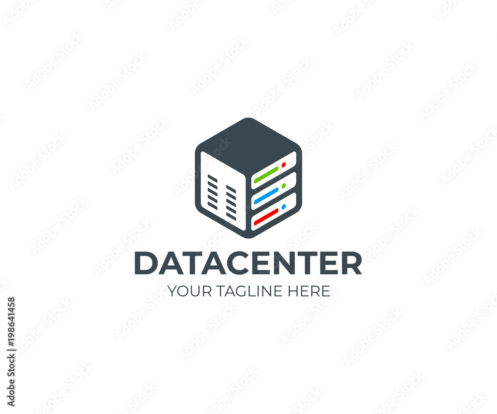 Server in a hexagon logo template. Data storage vector design. Hosting ...