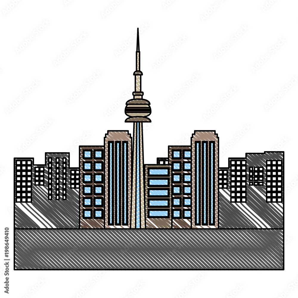 city toronto canada building landmark vector illustration drawing color ...