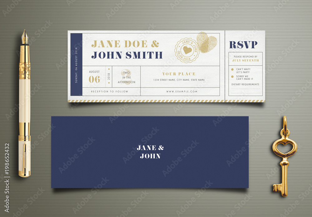 Art Deco Wedding Invitation Ticket Stock Template | Adobe Stock
