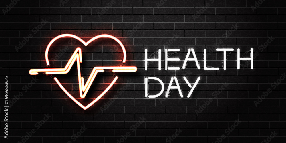 Vector realistic isolated neon sign of World Health Day logo with heart ...