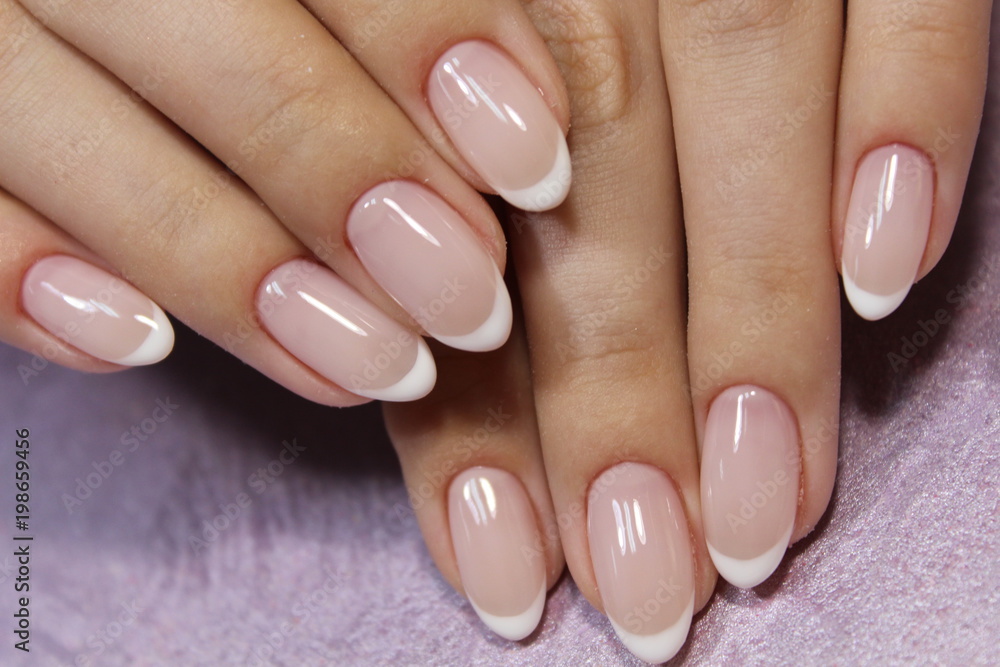 beautiful French manicure Stock Photo | Adobe Stock
