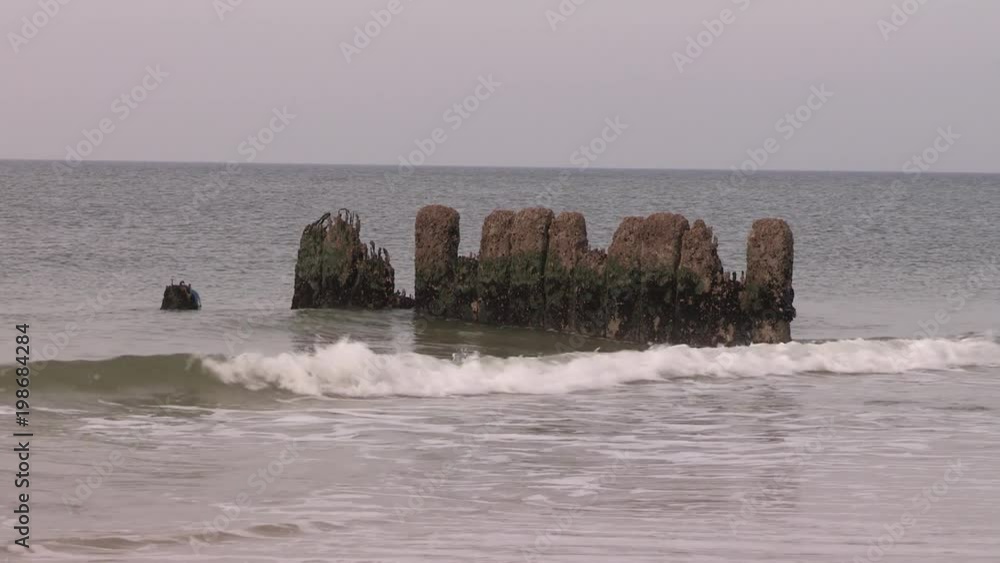 Cost protection groins at the beach of Sylt, Germany. Buhnen für ...