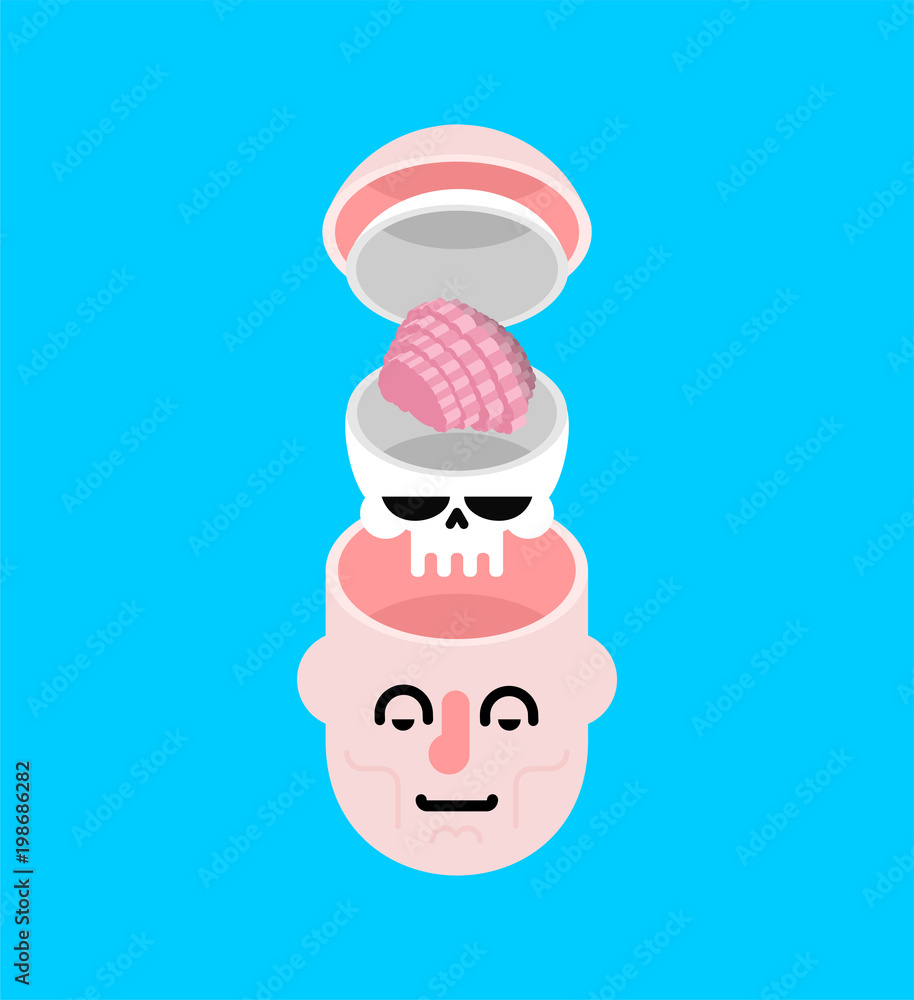 Open head and Brain. Structure of head. Face, skeleton and mind ...