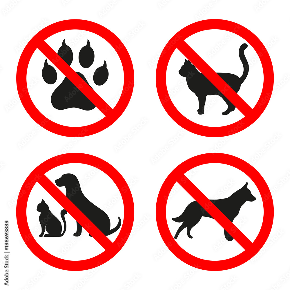 signs forbidden dog and cat in a red circle on a white background ...