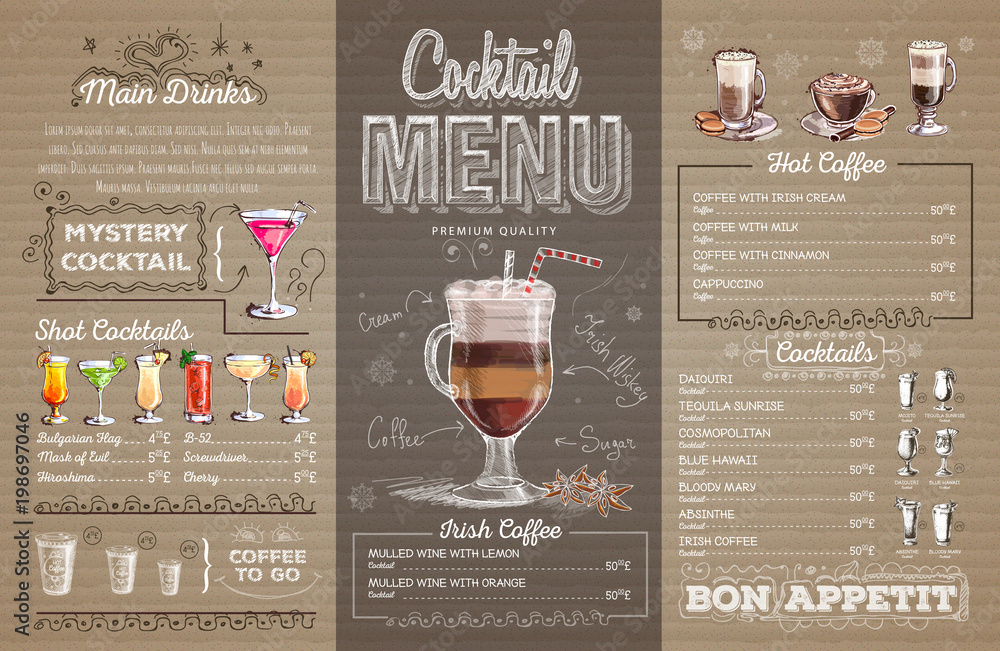 Vintage cocktail menu design on cardboard. Restaurant menu Stock Vector ...