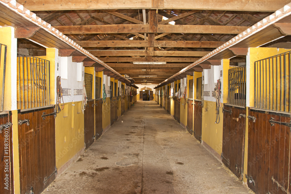 The inside of horse stables in Spain. Stock Photo | Adobe Stock