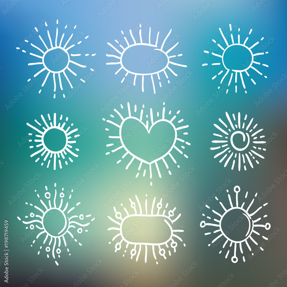 Set of linear drawing of rays of the sun in vintage style. Oval ...