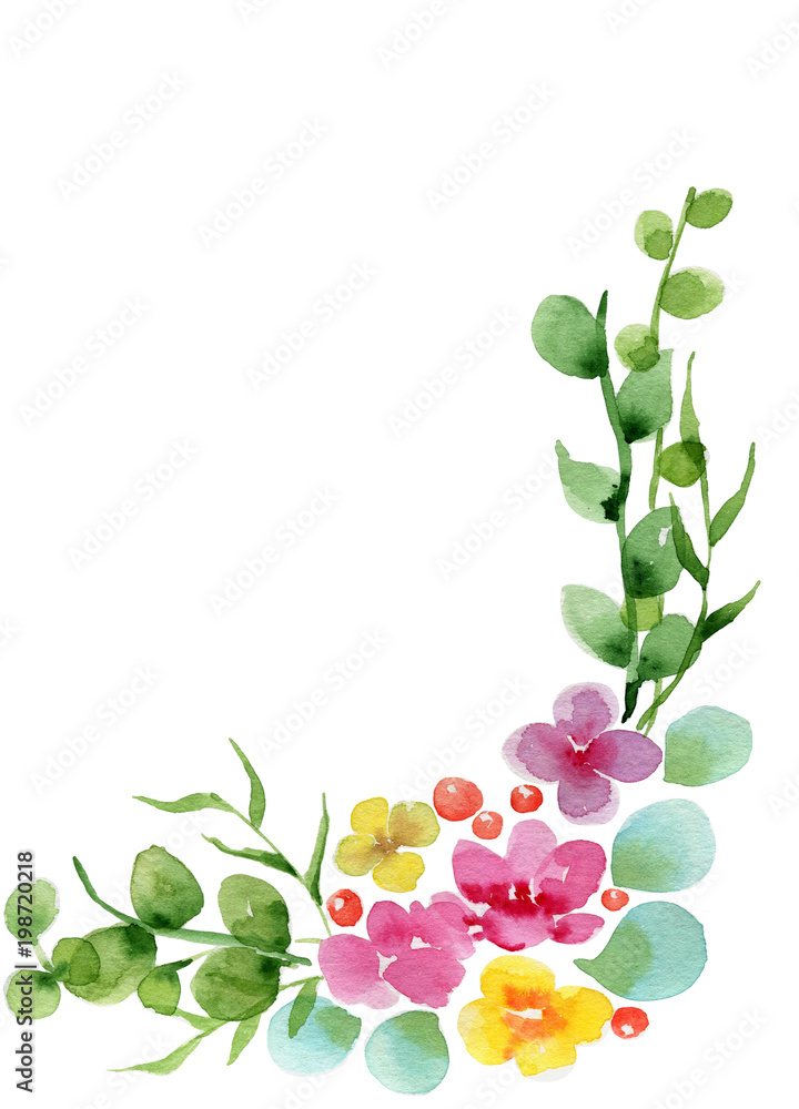 Watercolor flower frame placed in the right bottom corner, great for ...