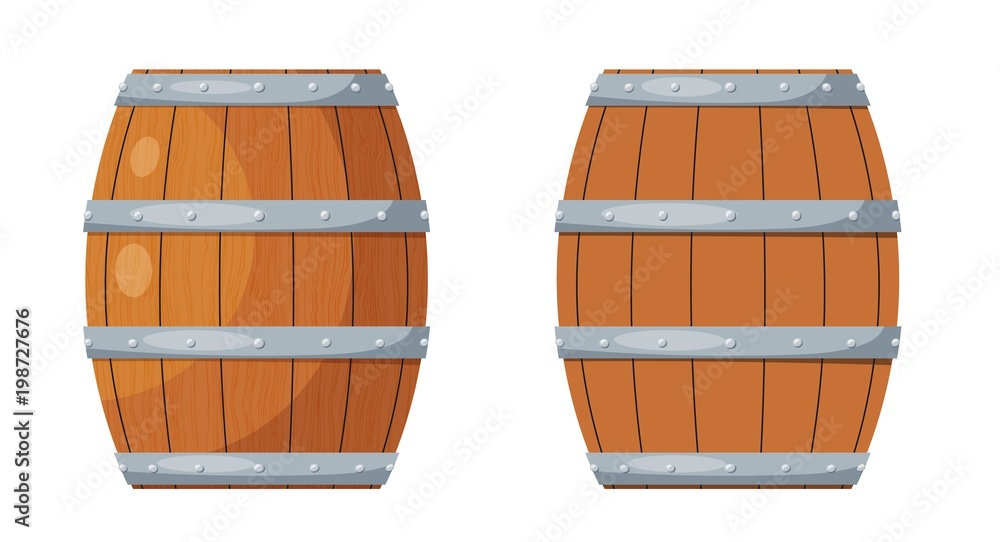 Color image of a wooden barrel on a white background. Wooden wine ...