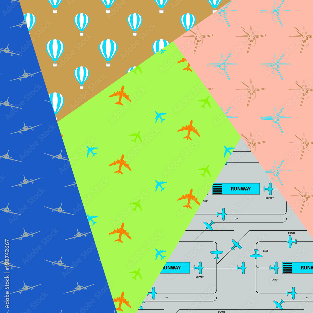Airplane Aviation Plane Flight Runway Balloons Fighter Jet Seamless ...
