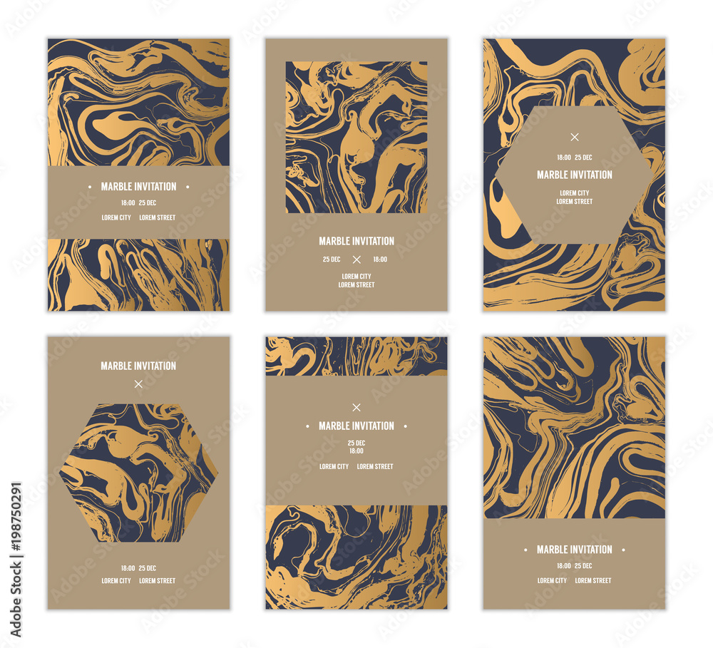 Beautiful marbling cards. Gorgeous gold abstract backgrounds. Stock ...