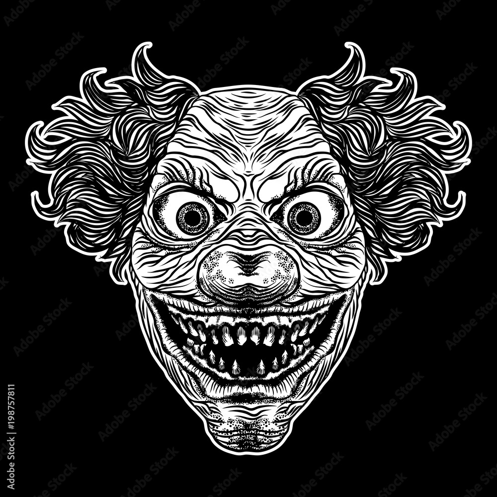 Devil clown head illustration. Nightmare inspired satanic influence ...