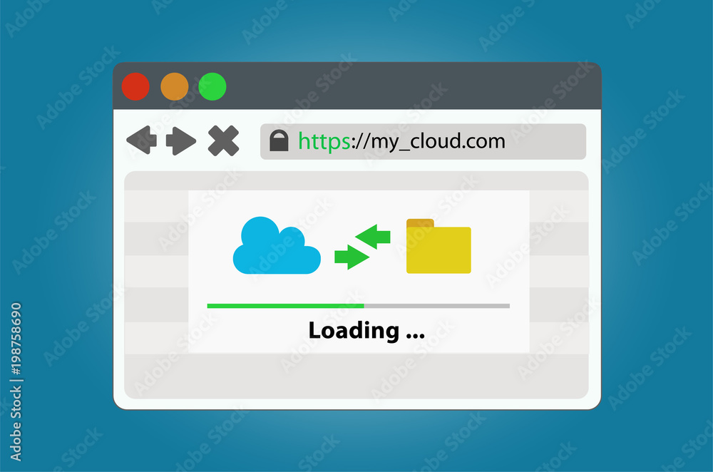 Internet browser window with a progress bar of upload and download ...