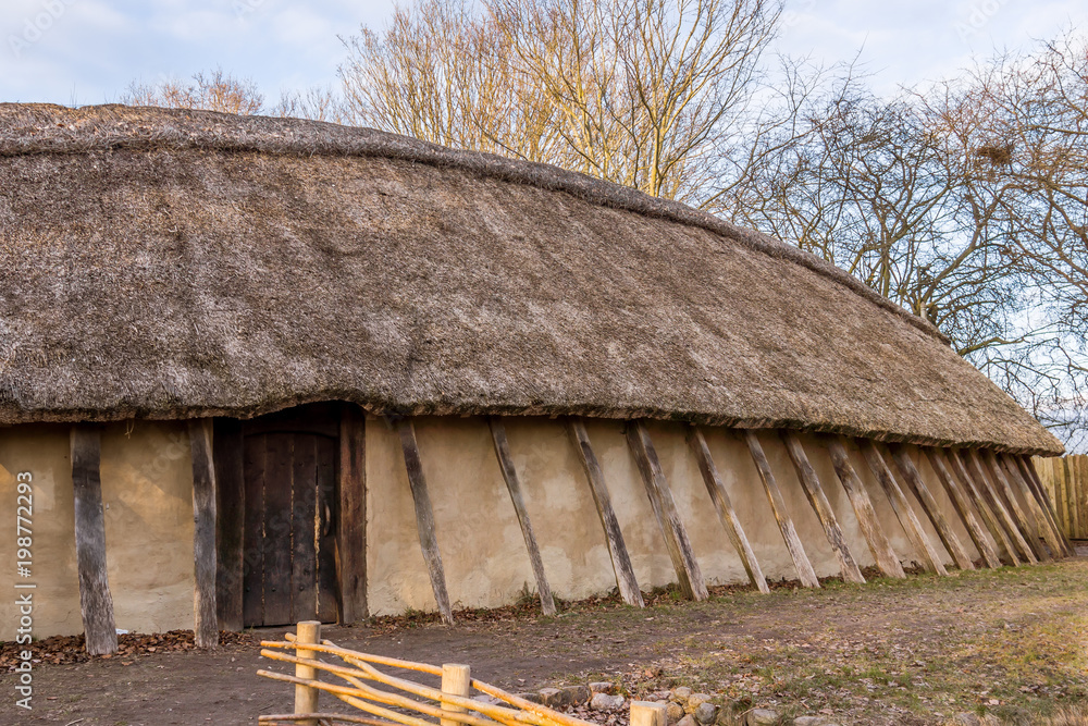 Reconstruction of a viking longhouse Stock Photo | Adobe Stock