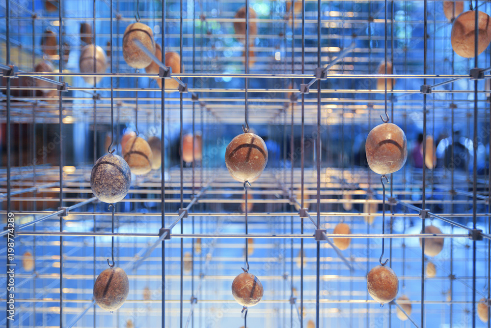 Cube structure with some geological samples in a wireframe. Science ...