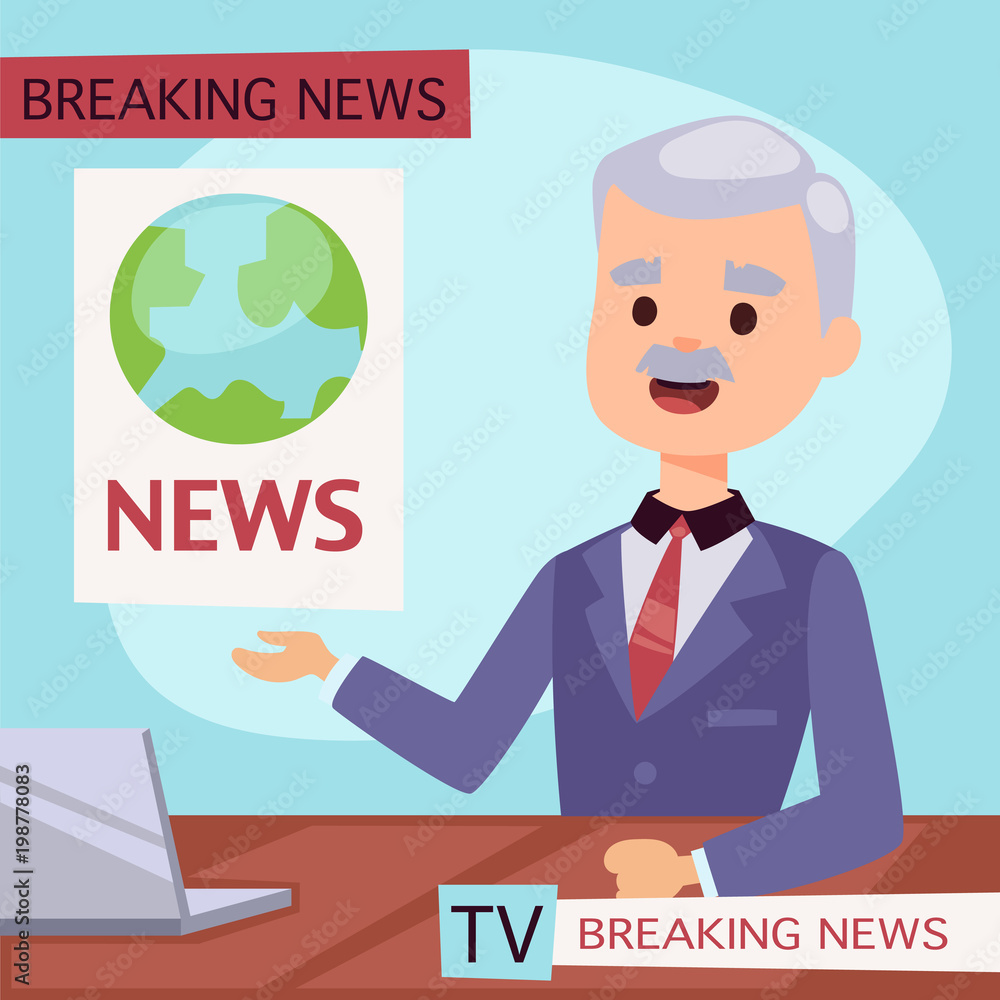 Vetor de Vector Illustration anchorman breaking news and tv screen ...