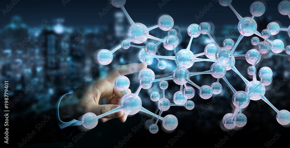 Businessman using modern molecule structure 3D rendering wall mural ...