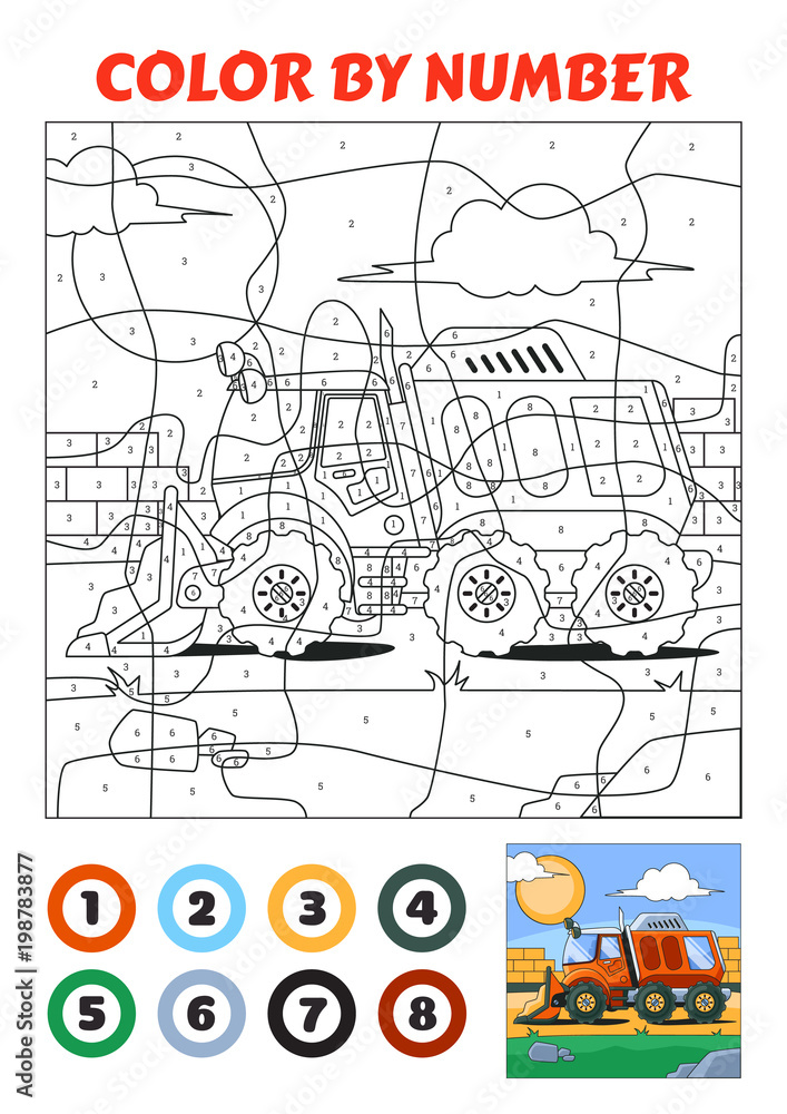 Color by Number is an educational game for children. Red Cleaning Truck ...