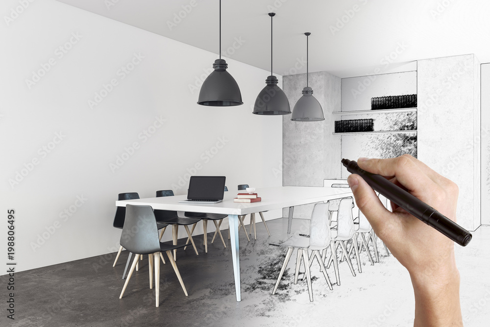 Hand drawing meeting room Stock Photo | Adobe Stock