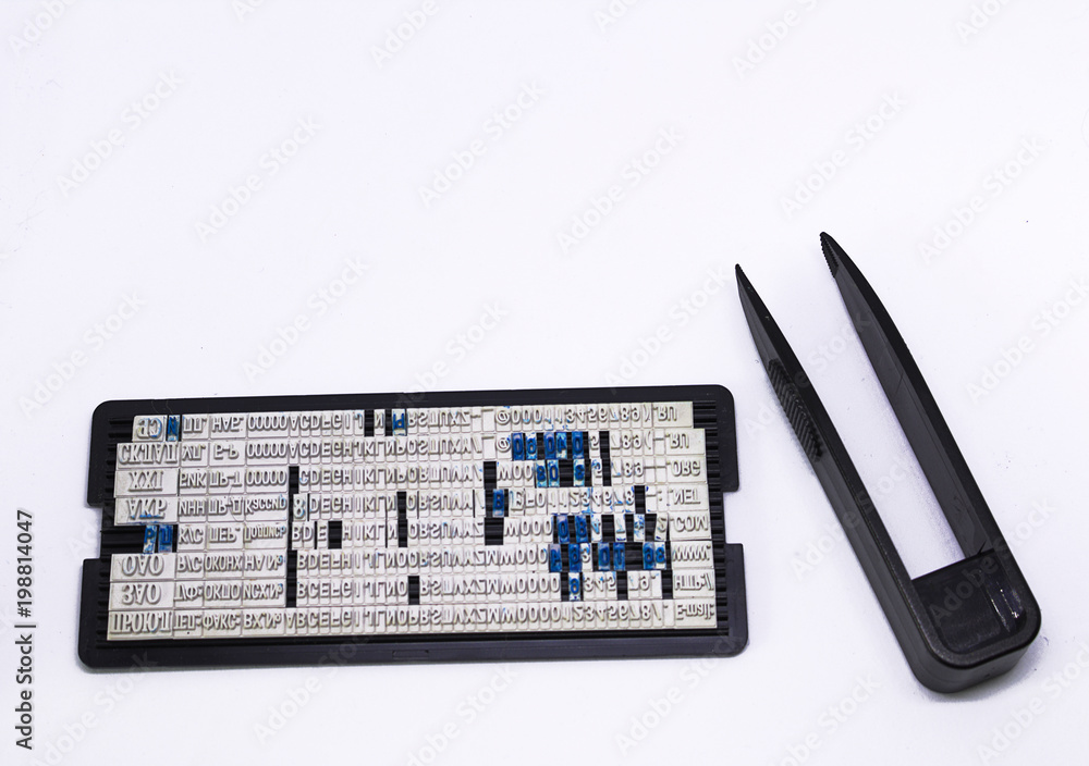 Cash register and letter stencils, for self-press and stamps. Black ...