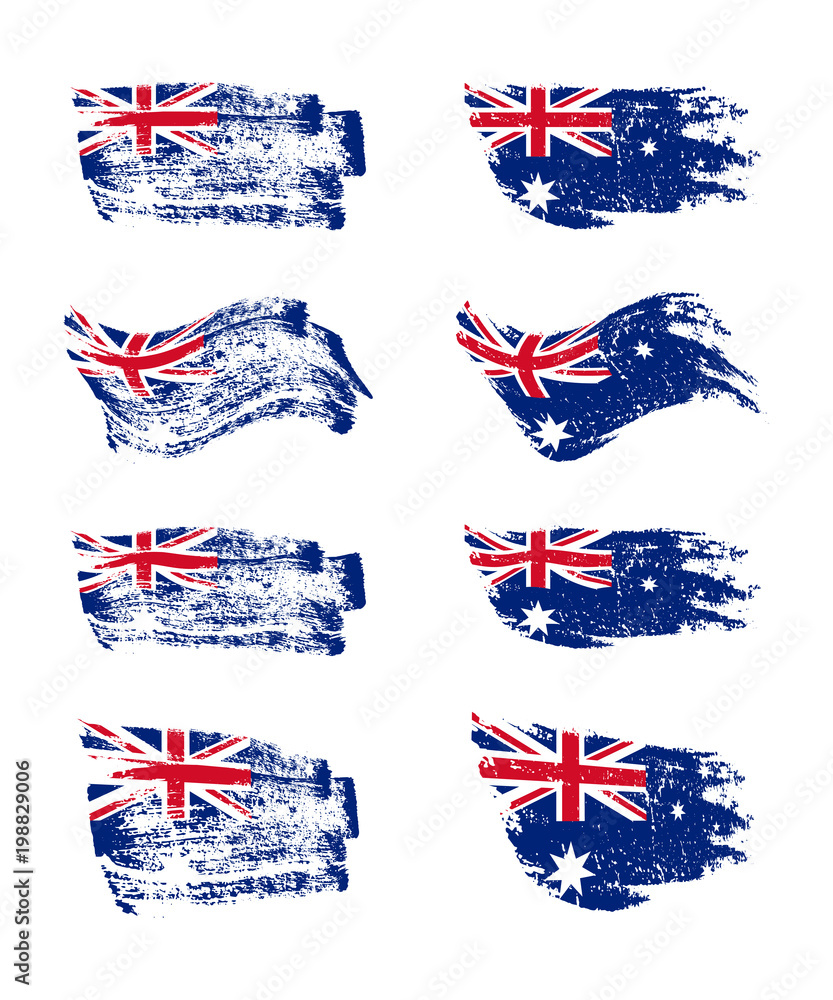 Vintage Australian flag set. Vector Australian flags on grunge texture ...