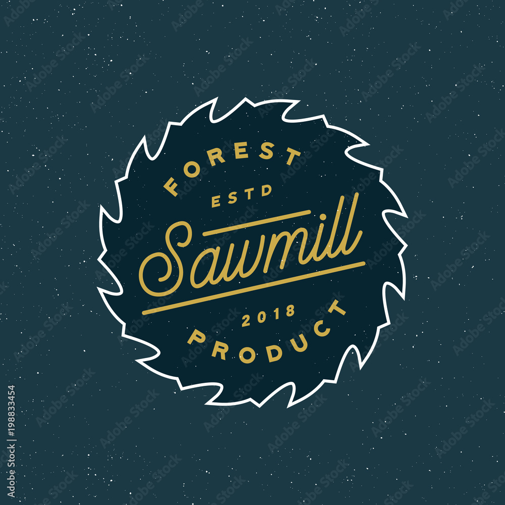 sawmill logo. retro styled woodwork emblem. vector illustration Stock ...