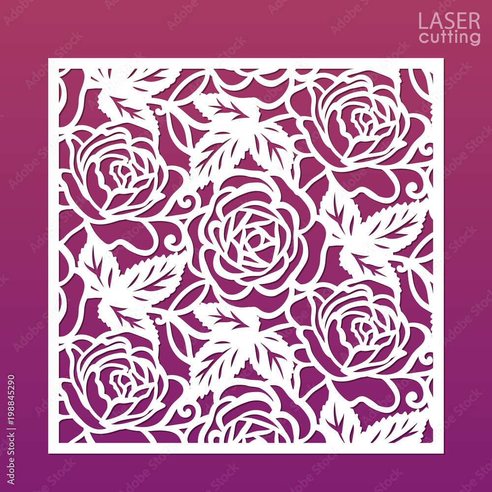 Die cut ornamental panel with pattern of roses. May be use for laser ...
