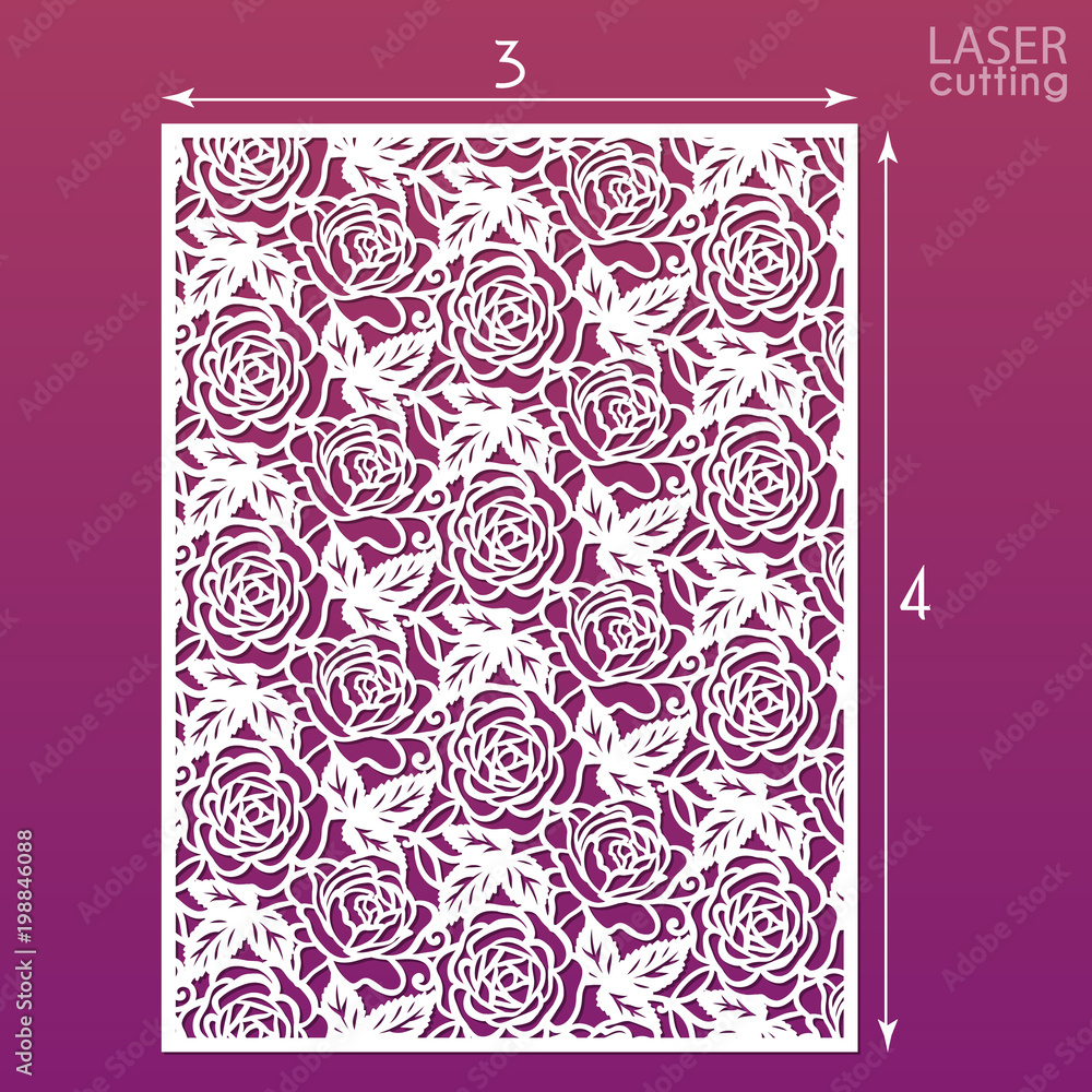 Die cut ornamental panel with pattern of roses. May be use for laser ...
