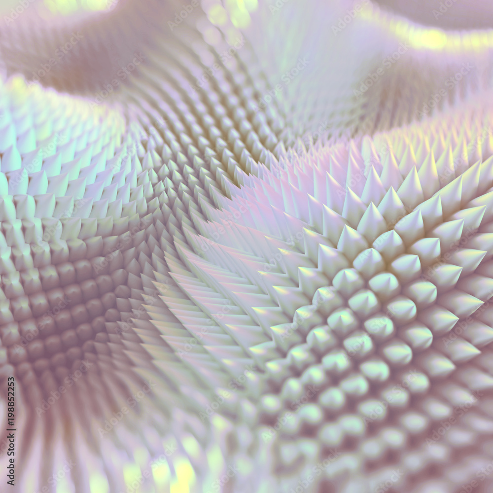3d render, abstract nacre background, iridescent prickles, wavy macro ...