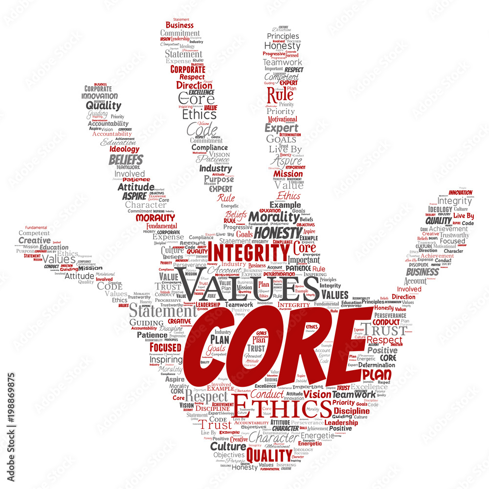 Vector conceptual core values integrity ethics hand print stamp concept ...