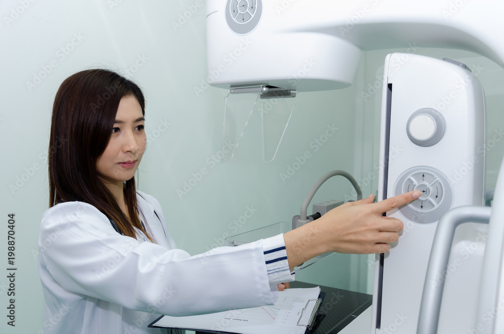 young asian woman doctor working with Mammography X-Ray System Machine ...