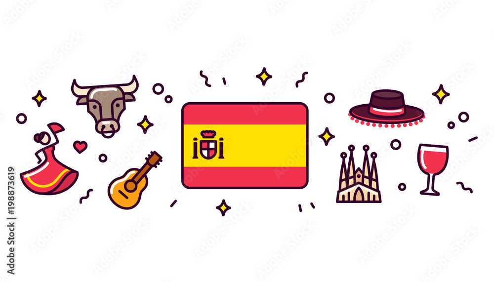 Spain symbols banner illustration Stock Vector | Adobe Stock
