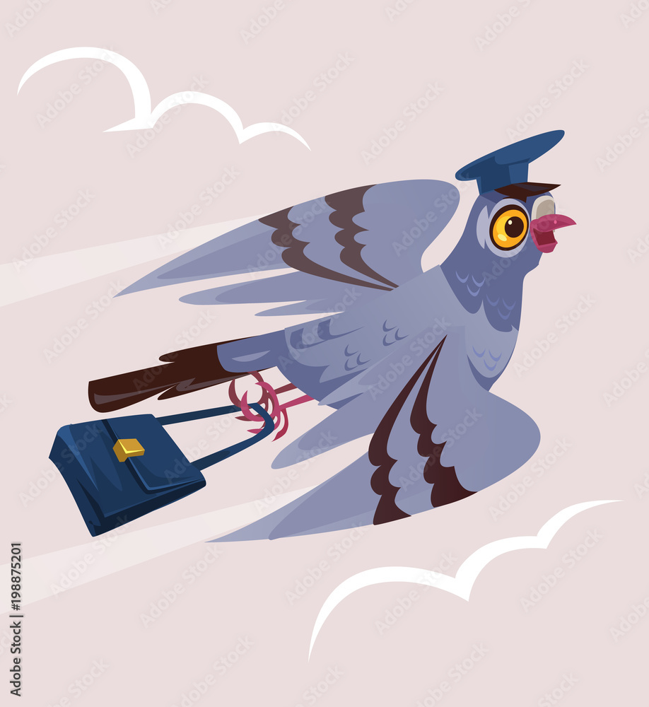 Happy smiling dove pigeon bird postman courier character bring deliver ...