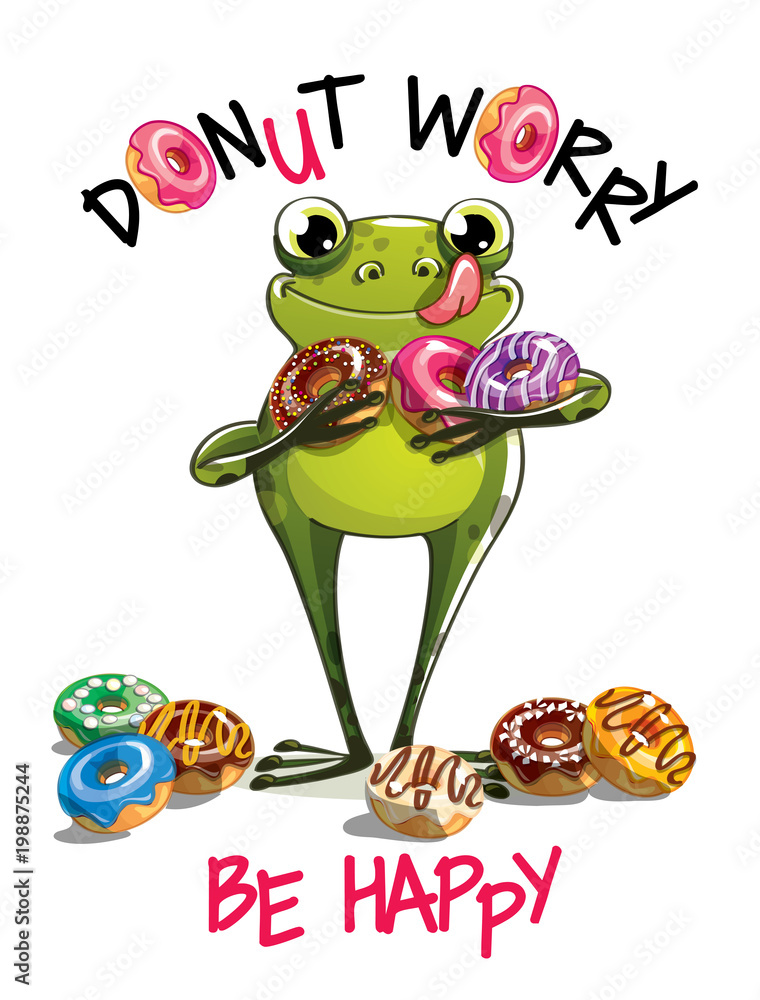 Vector illustration of cartoon frog with donuts. Stock Vector | Adobe Stock