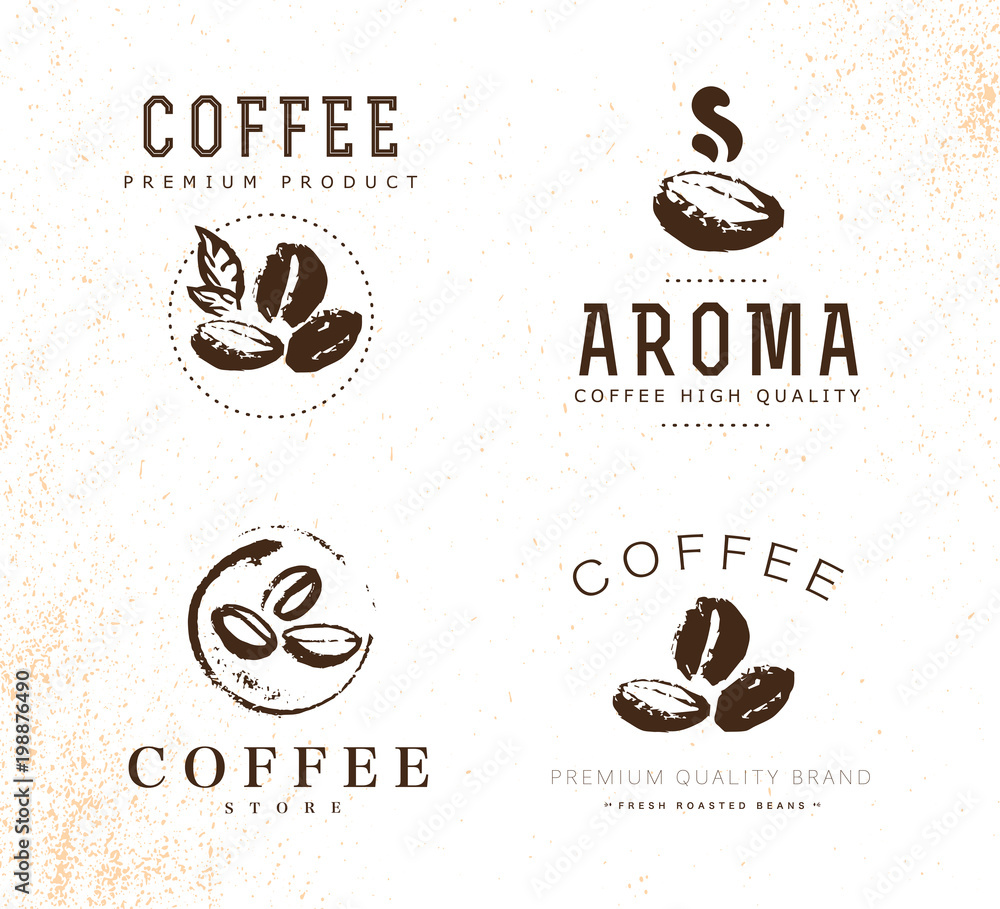 Vector collection of hand drawn coffee logo design elements isolated on ...