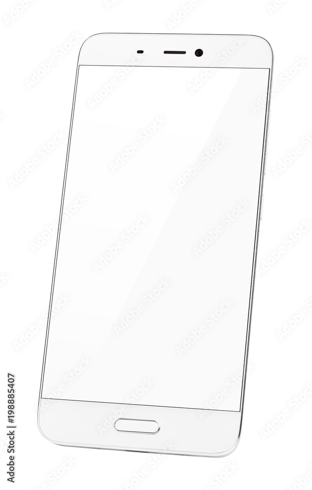 Modern white smartphone with empty white screen isolated on white ...