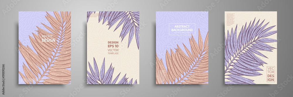 Vecteur Stock Pastel covers design set with tropical leaves. Modern ...