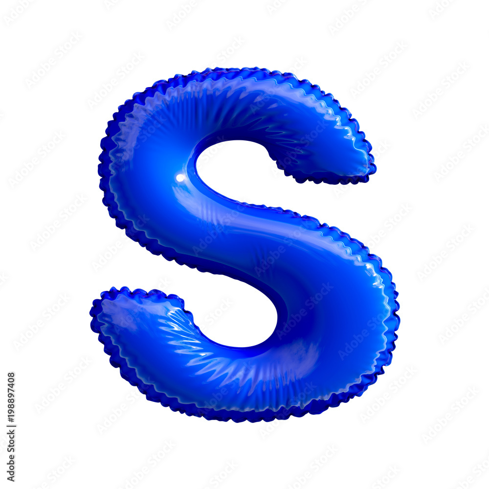 Blue letter S made of inflatable balloon isolated on white background ...